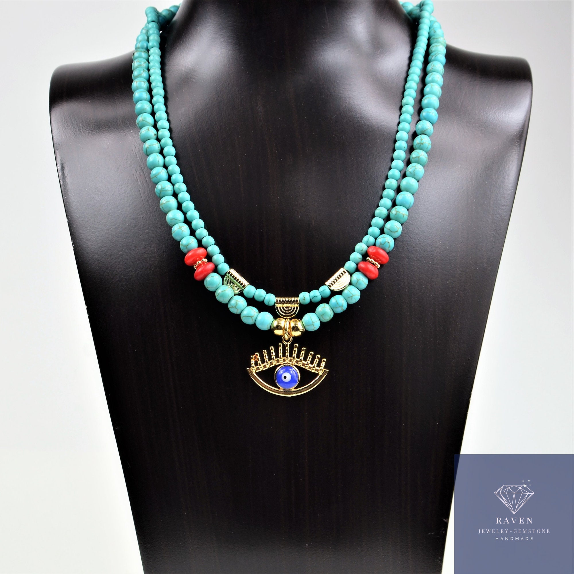 WITH GIFT/ Real Turkish Turquoise, Pendant, Evil Eye, and Turquoise ...