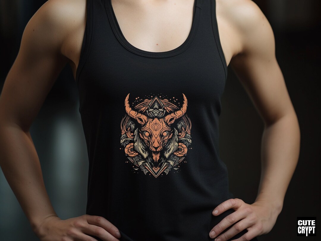 Baphomet Skull Women's Tank Top Devil Goth Graphic Top, Occult Black ...