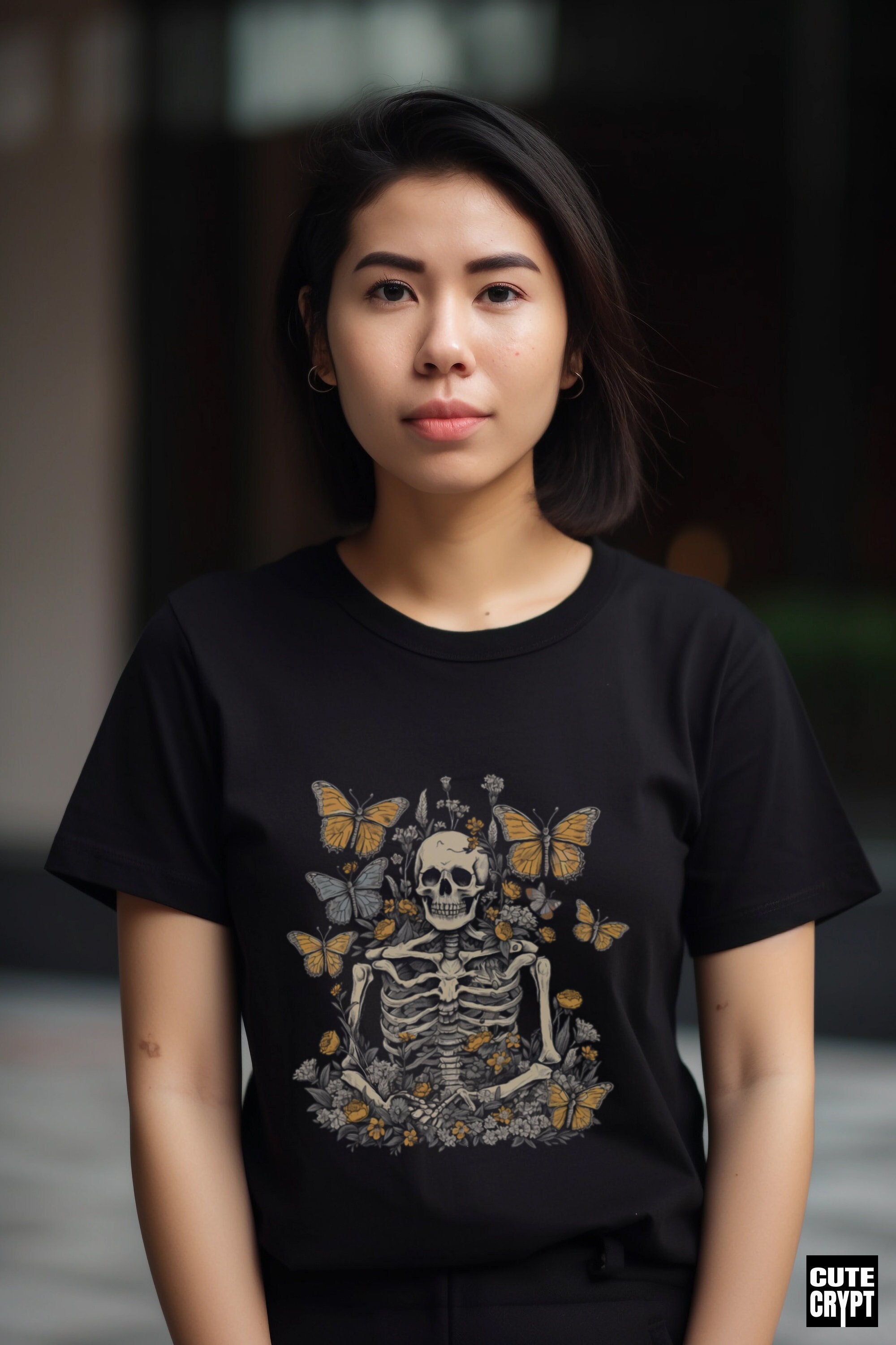 Unisex Shirt Macabre Skeleton Meditating Among Butterflies and Flowers ...