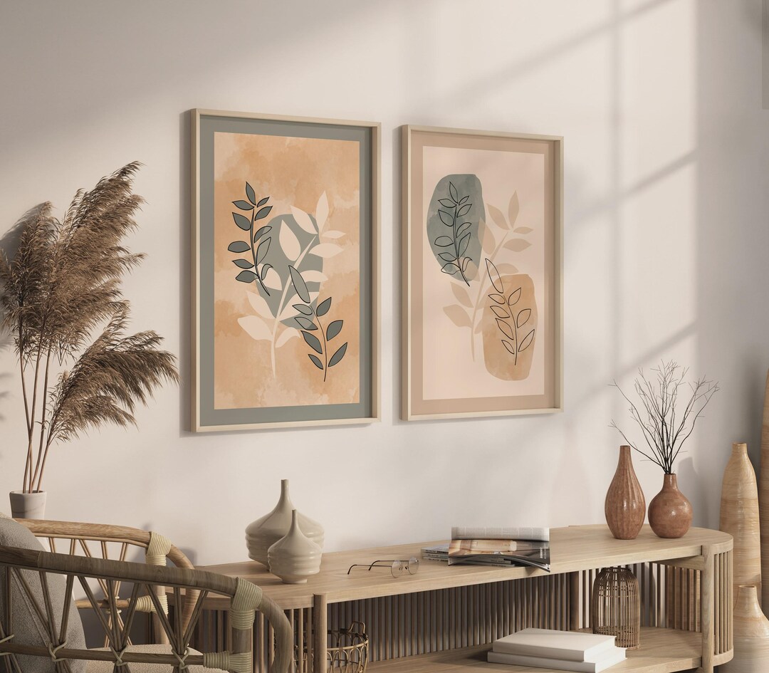 Set of 2 Neutral Botanical ,boho Flower Art ,wall Art Prints ...