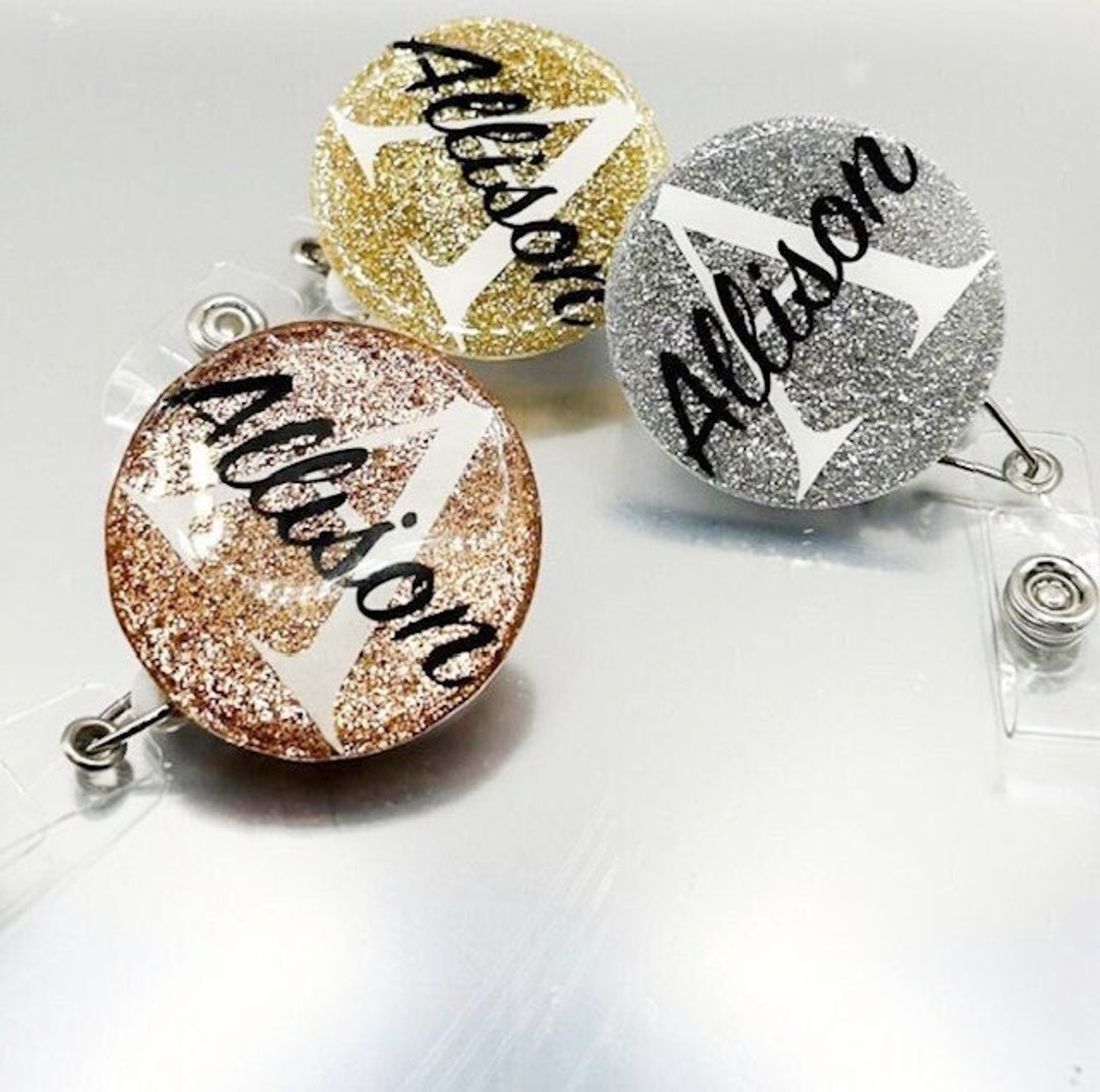 Personalized Monogram ID Badge | Glitter Badge Reel | Name Badge Reel ...