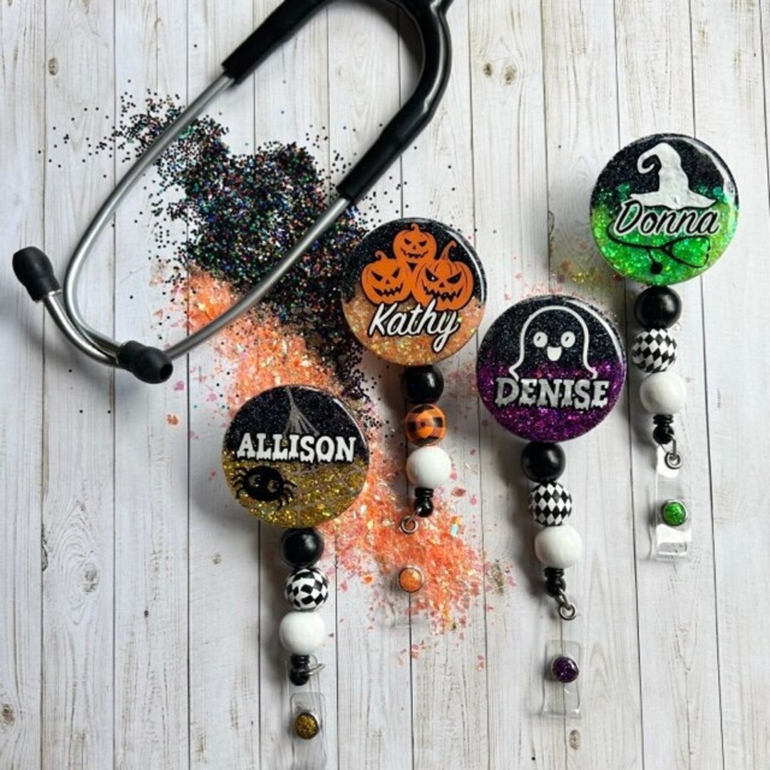 Cute Halloween ID Badge | Spooky Badge Reel | Heavy Duty Belt Clip ...