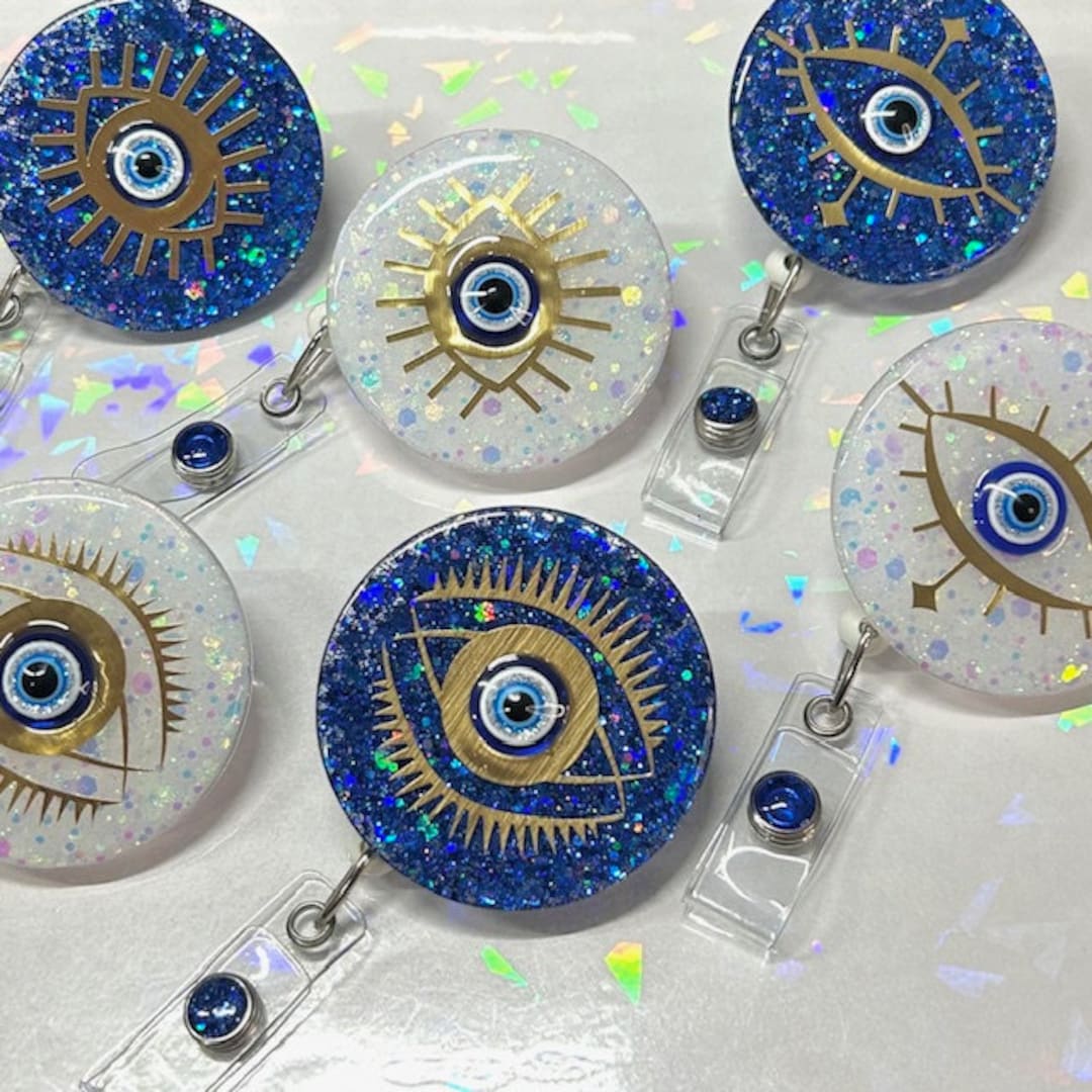 Evil Eye Yoga Blue Gold Ward off Evil Protection Hospital ID Badge ...