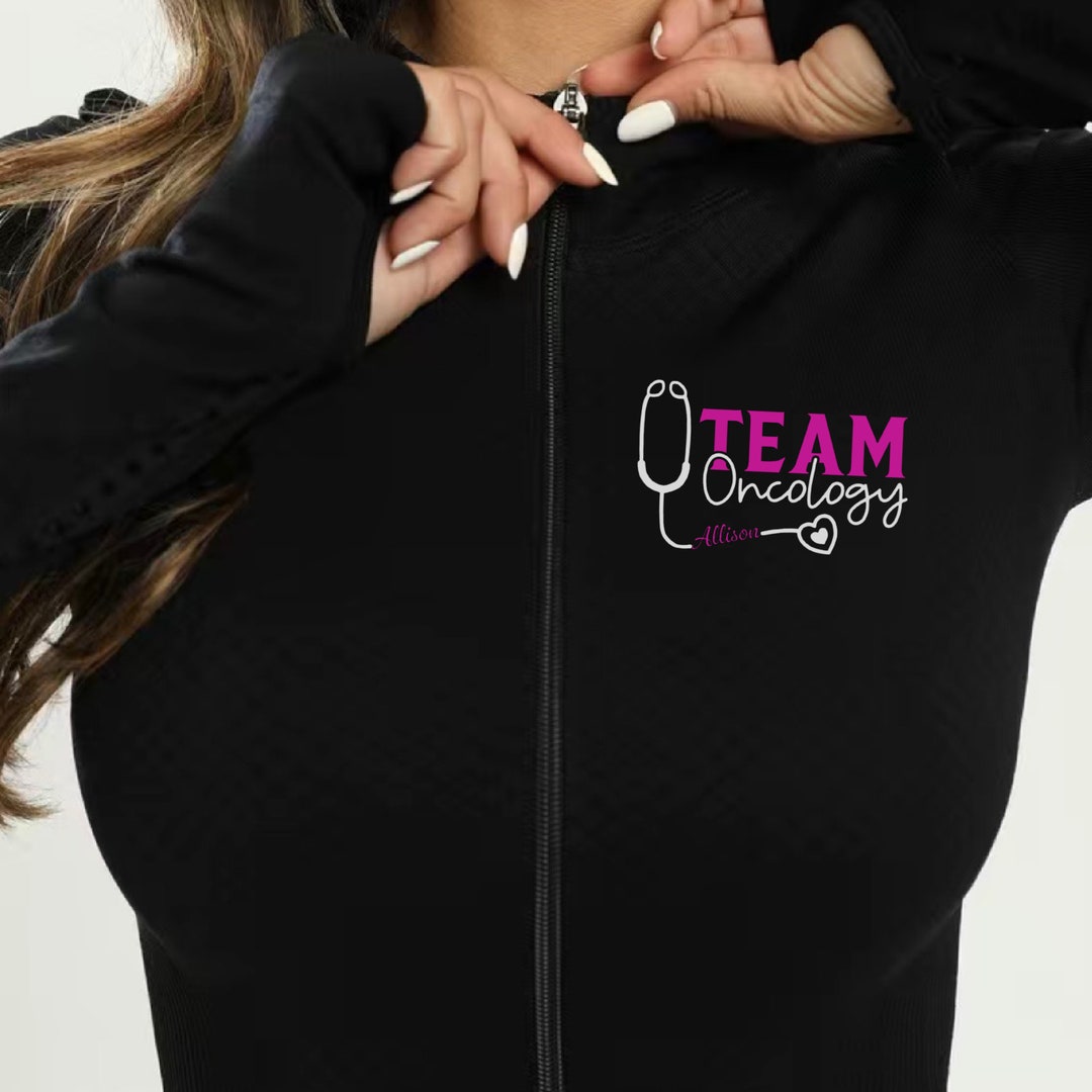 Custom Oncology Nurse Jacket Personalized Slim Nurse Long Sleeve Zip up ...