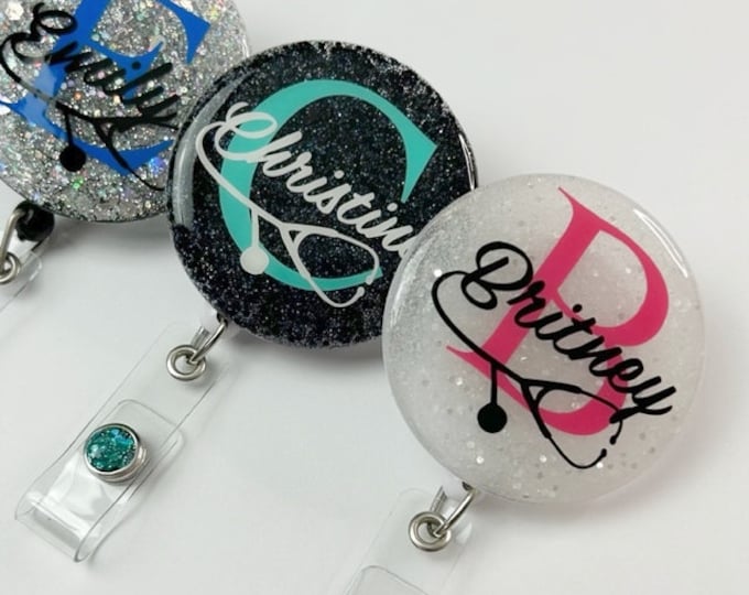 Monogram ID Badge Stethoscope Badge Reel Nurse Badge Reel Gift for ...