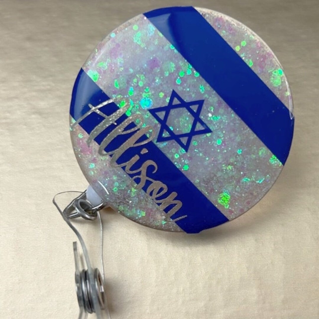 Israeli Flag Badge Reel Personalized Country ID Badge Glitter Badge ...