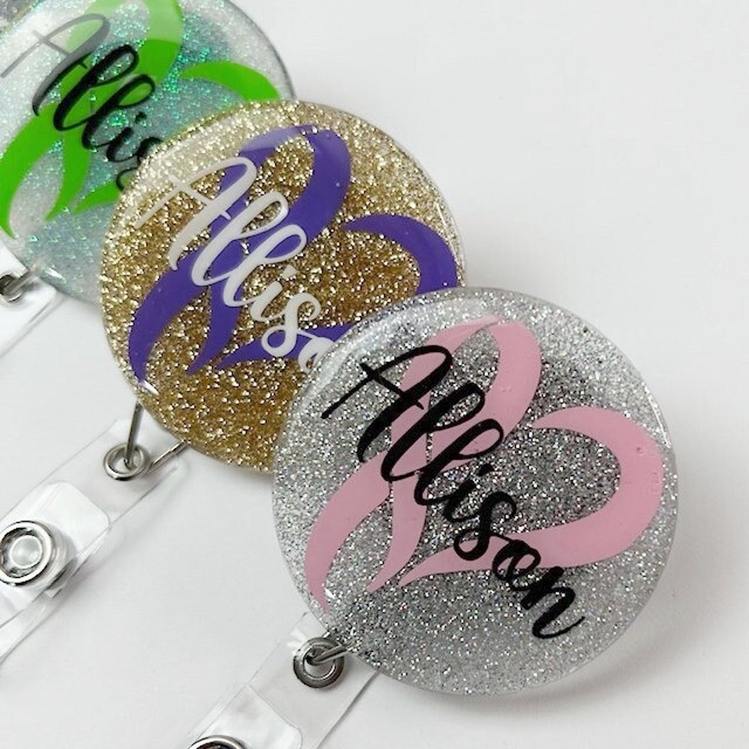 Personalized ID Badge | Cancer Ribbon Badge Reel | Name Badge Reel ...