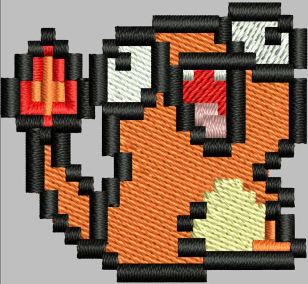 Pixel Art Derp Pokemon Charmander Embroidery Design 2.87 X 3.40 Cm ...