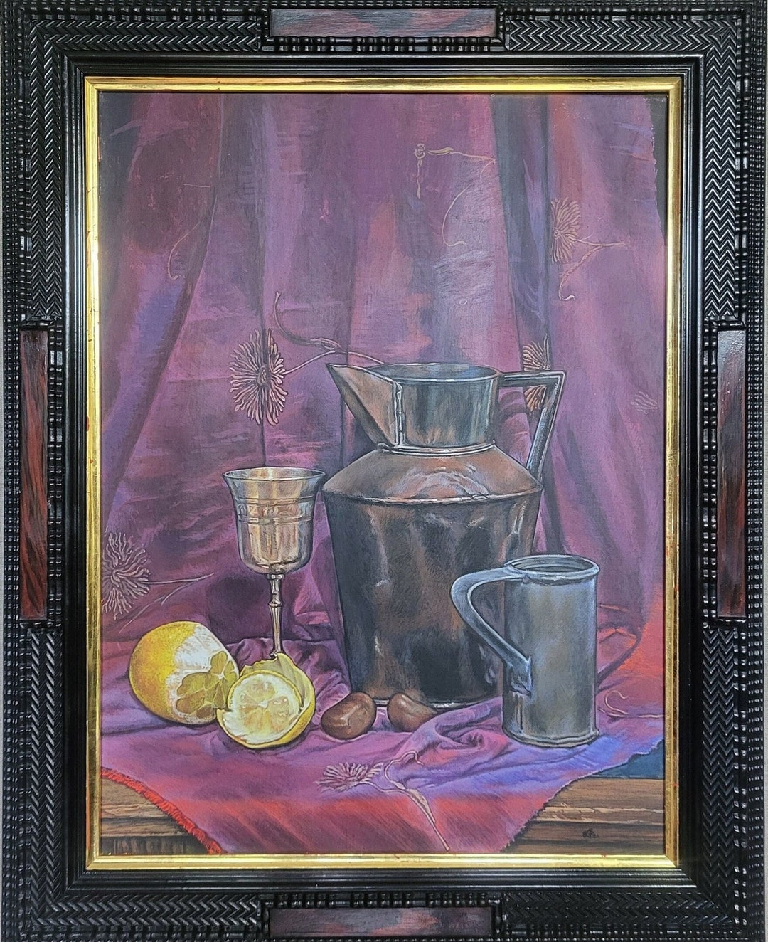 Copper Pitcher and Lemon Still Life/ Original/ Vintage/ Tempera ...