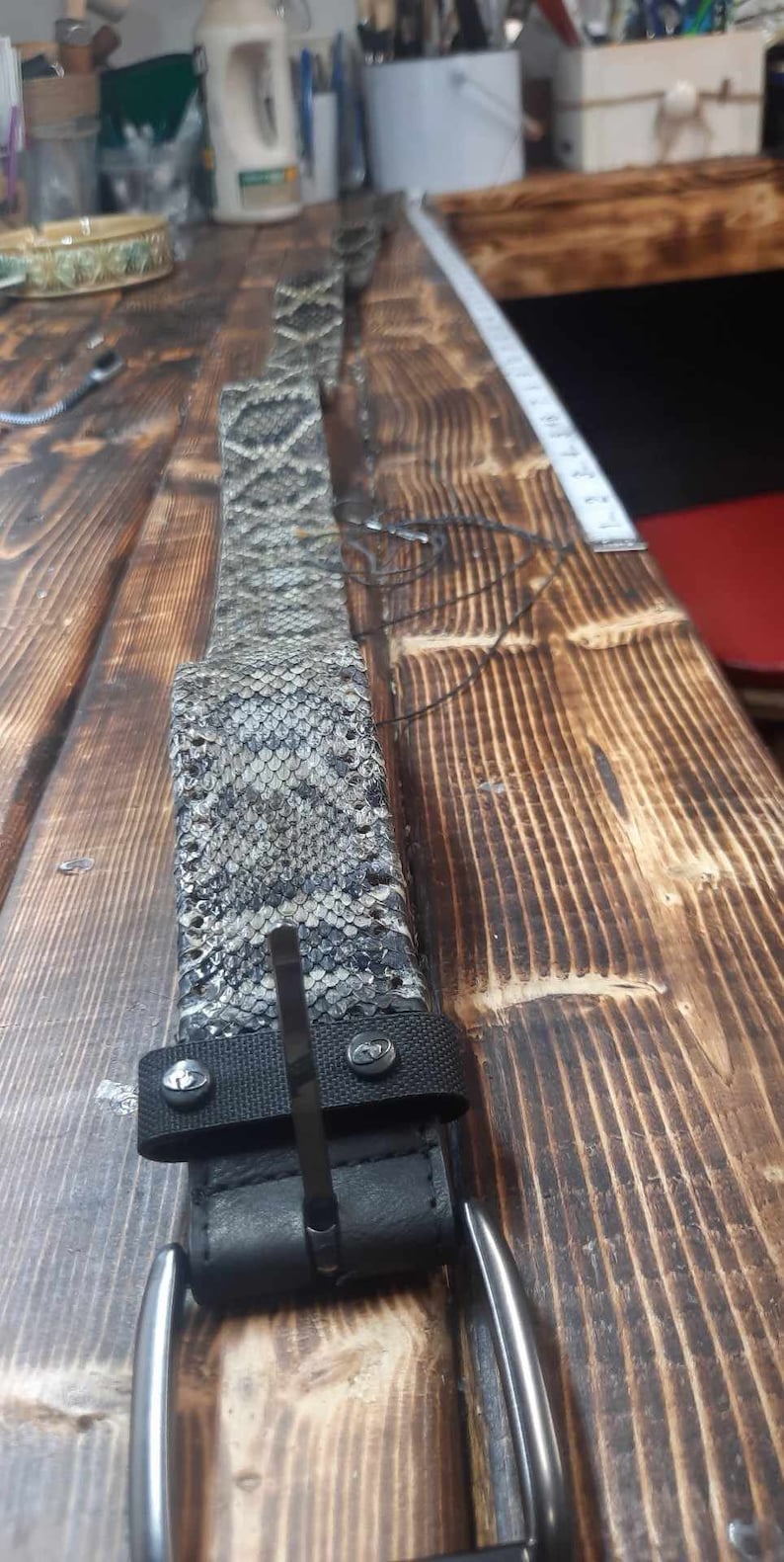 Eastern Diamondback Rattlesnake Skin Covered Leather Belt . Upto 44" - Etsy