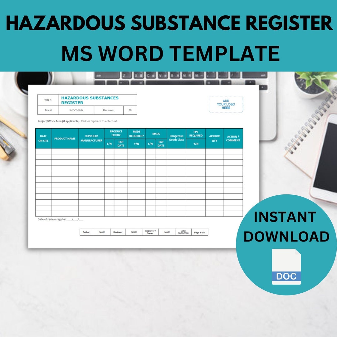 Hazardous Substances Register Template Business & Project - Etsy Hazardous Substances Register Template Business & Project - Etsy