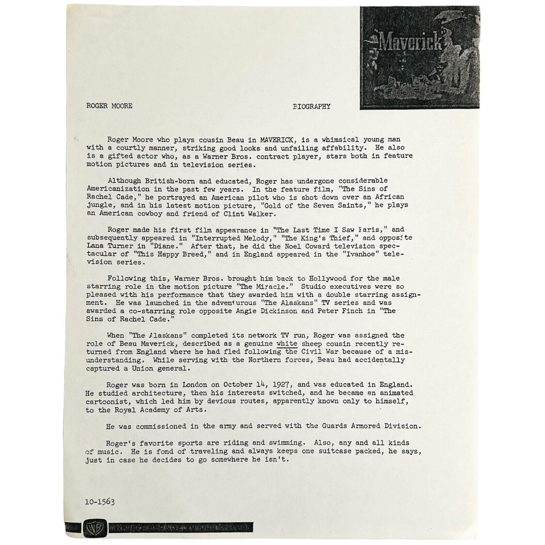 1950's Maverick TV Show Roger Moore Actor Biography History Warner ...