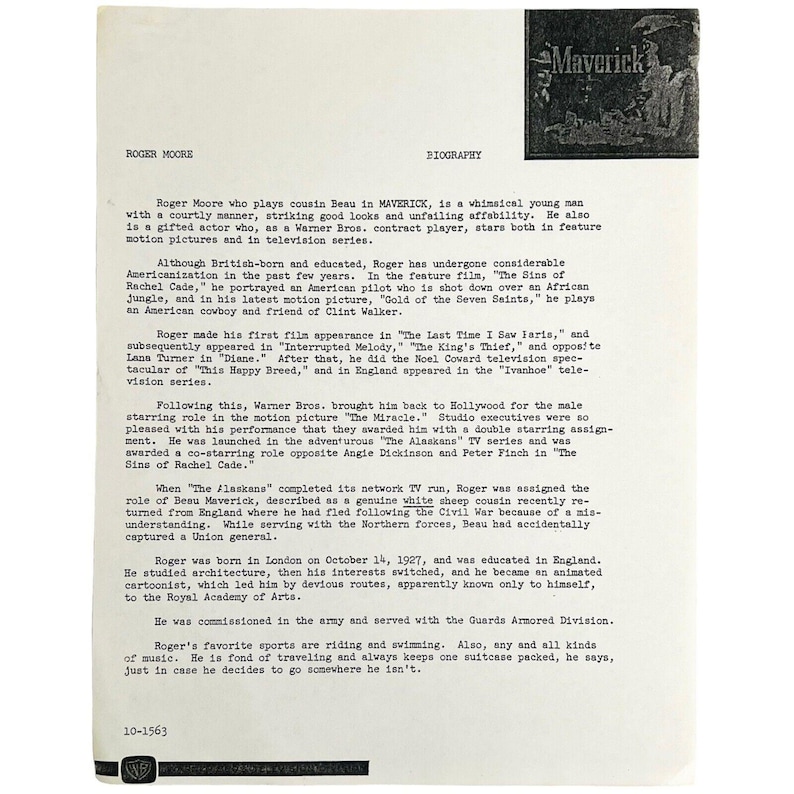 1950's Maverick TV Show Roger Moore Actor Biography History Warner ...