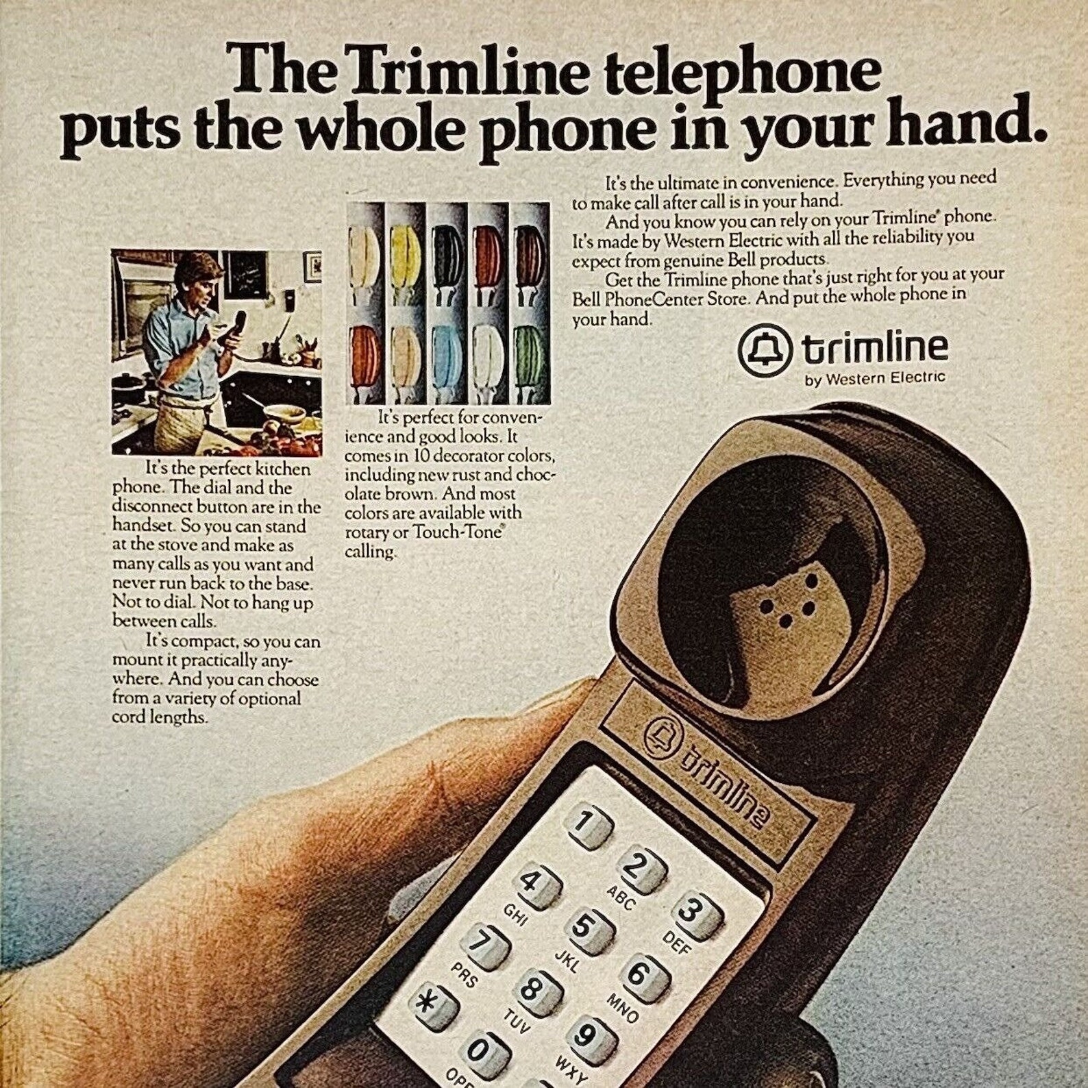 Vintage 1980's Trimline Telephone Phone Brown Touch Tone Color Print Ad ...