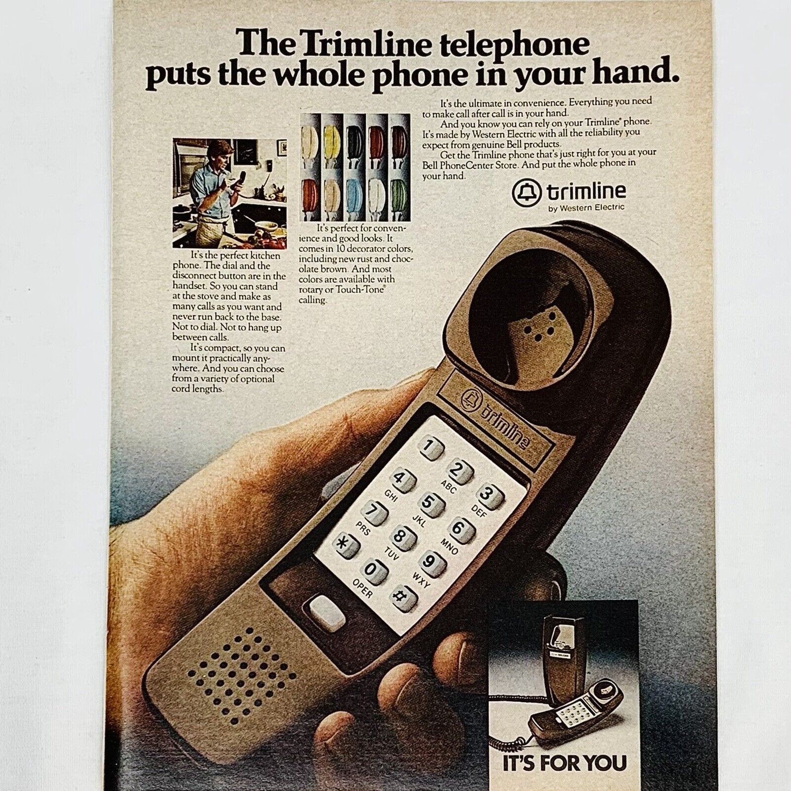 Vintage 1980's Trimline Telephone Phone Brown Touch Tone Color Print Ad ...