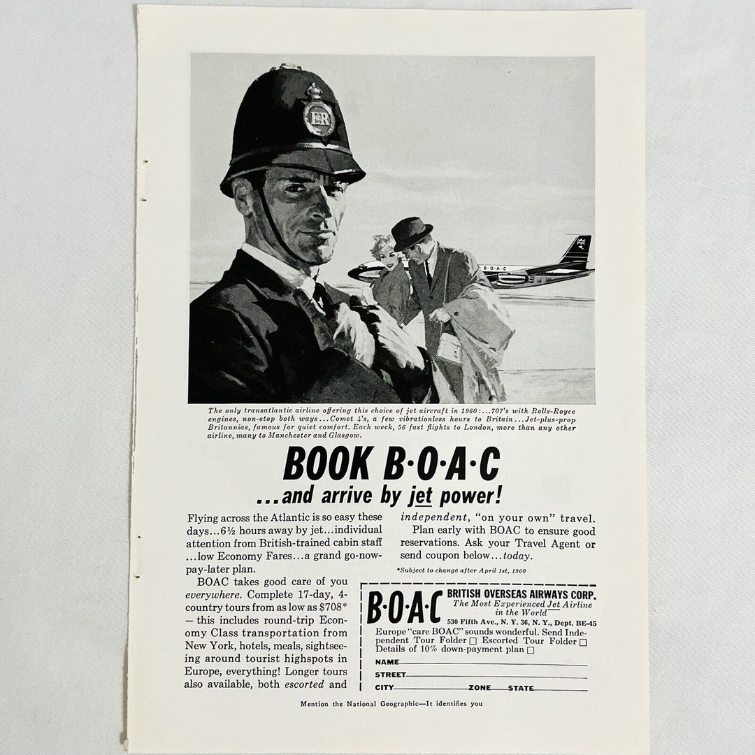 Vtg 1960 BOAC British Overseas Airways Airlines Magazine Print Ad ...