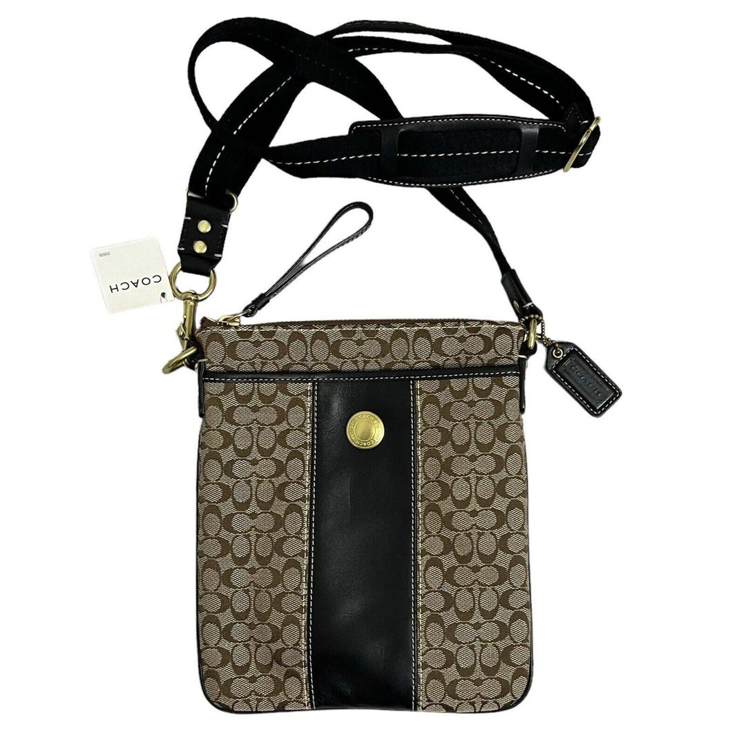 Coach Signature Collection Shoulder Bag Crossbody Swingpack Khaki Black ...