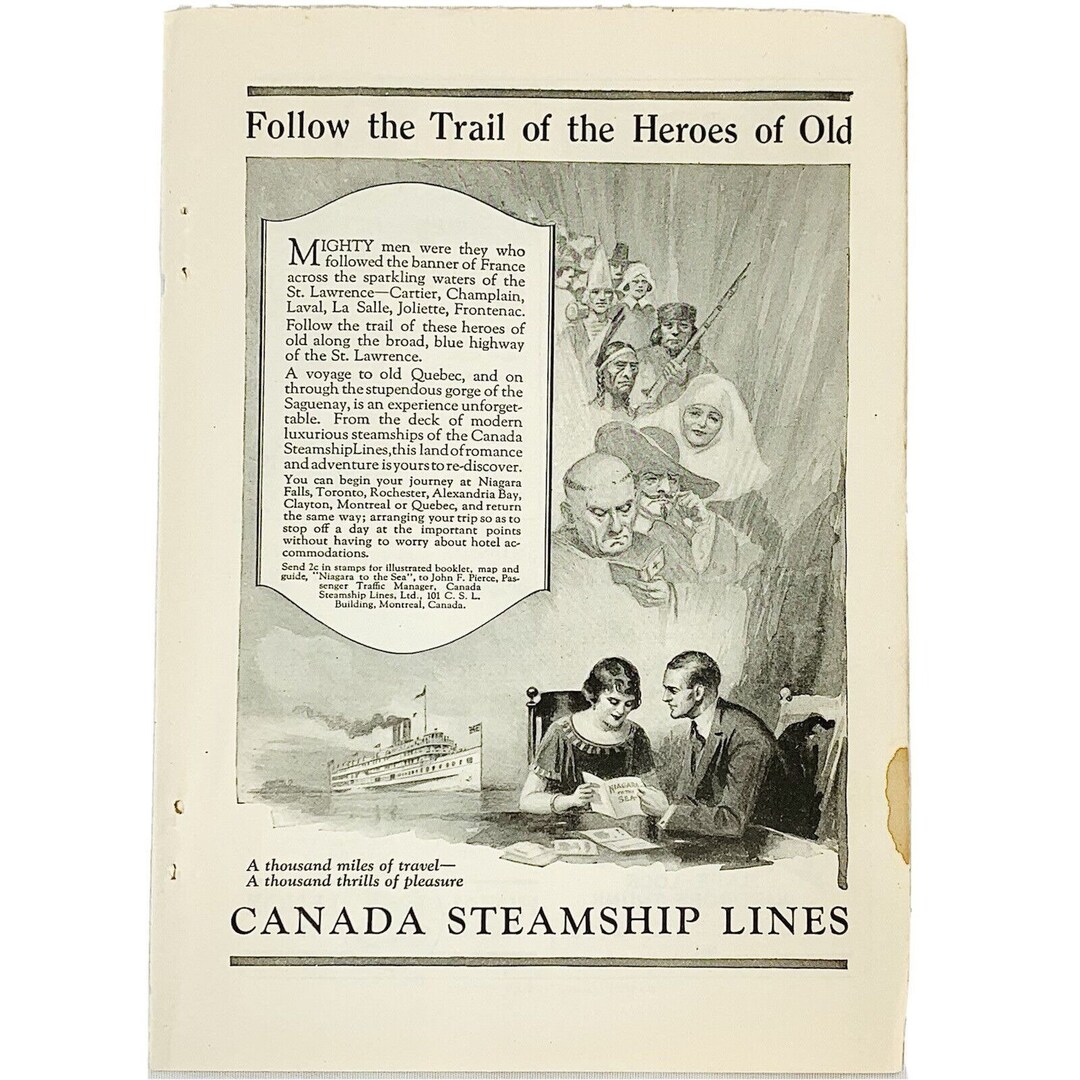 Vintage 1923 Canada Steamship Lines Print Ad Follow the Trail of the ...