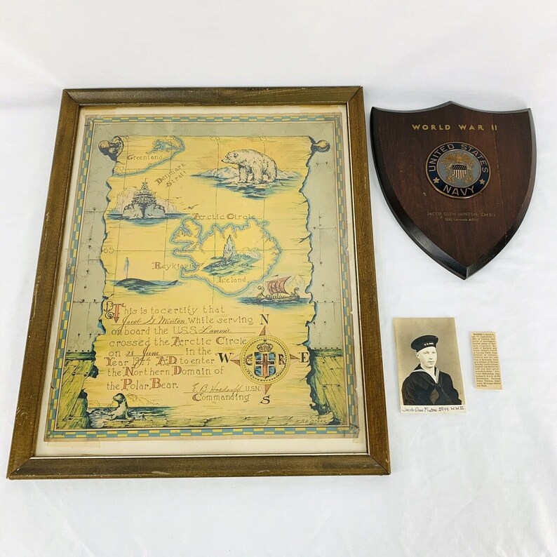 WWII US Navy Arctic Circle Certificate Plaque Picture Uss Laramie AO-16 ...