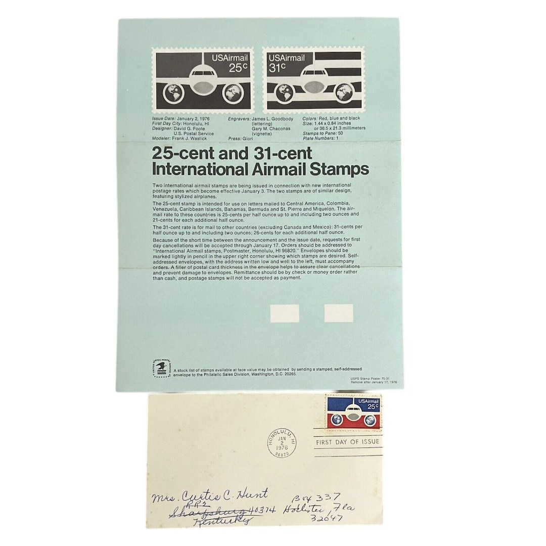 Vintage 1976 US Post Office Stamp Poster Flyer International Airmail ...