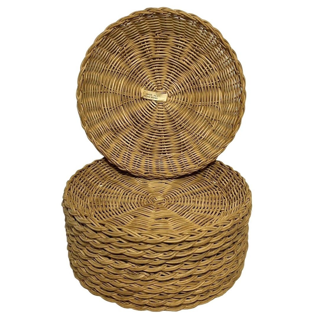 Vtg Woven Wicker Rattan Bamboo Plate Holders Camping Lot of 12 Picnic ...