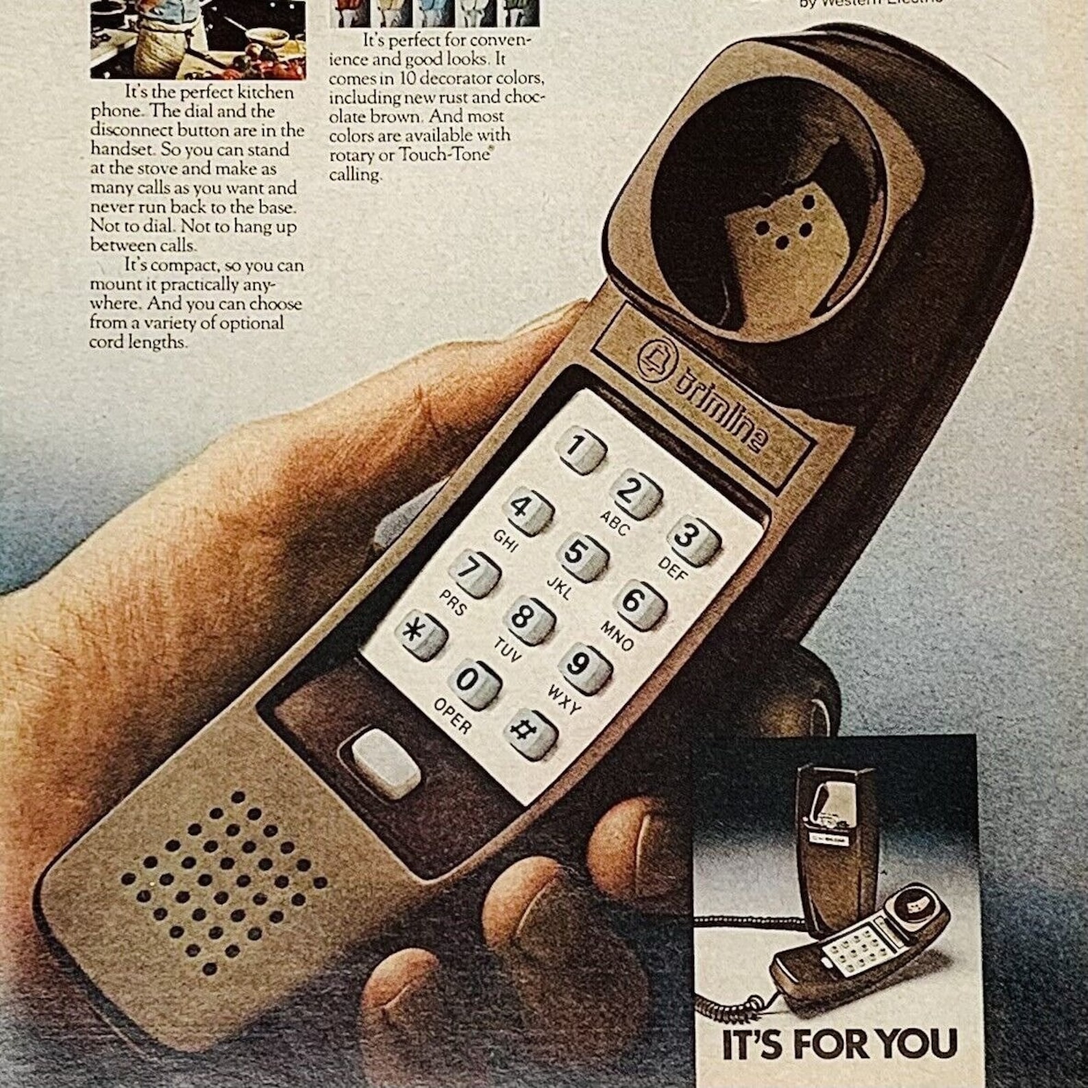 Vintage 1980's Trimline Telephone Phone Brown Touch Tone Color Print Ad ...