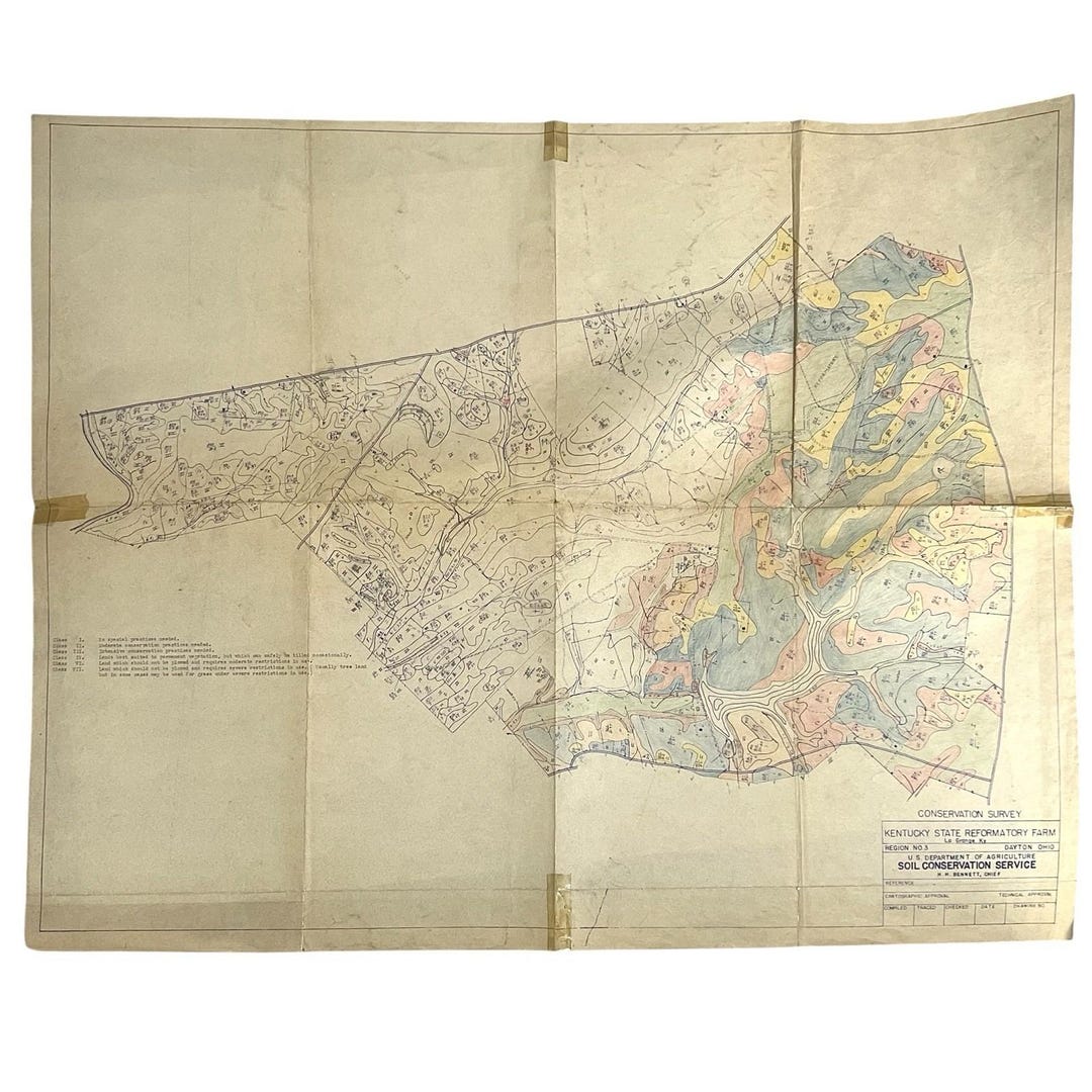 VTG 1940s Soil Conservation Map Kentucky State Reformatory Farm La ...