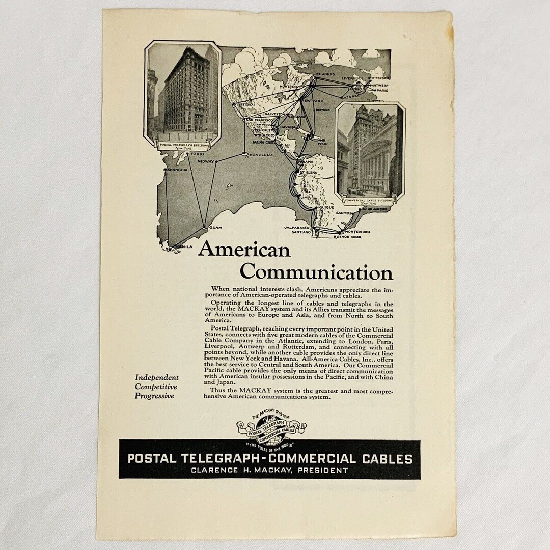 Vintage 1923 Postal Telegraph Commercial Cables American Communication ...