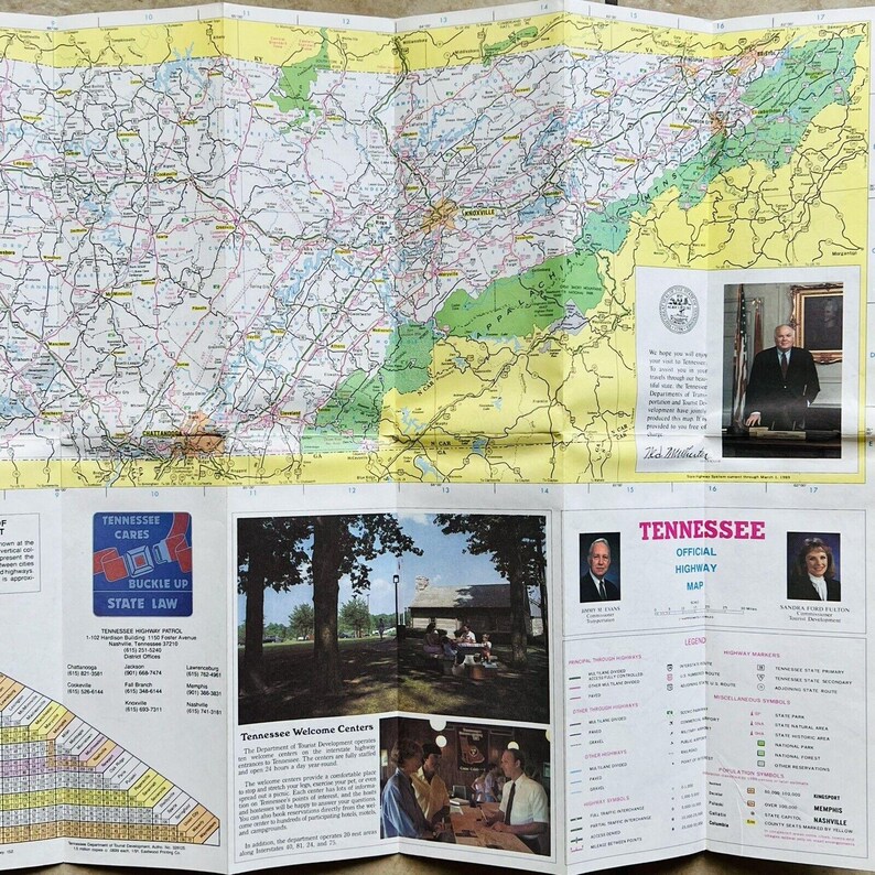 Vtg 1980's Tennessee Official Highway Map Travel Brochure State Parks ...