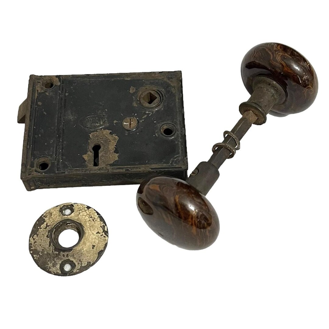 Vintage Corbin Mortise Lock Brown Tiger Swirl Woodgrain Porcelain Door ...