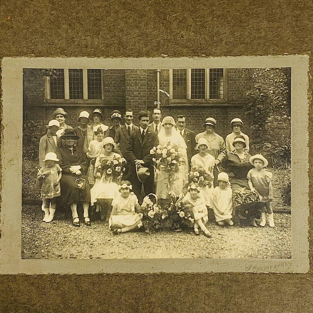 Vintage 1900's European Wedding Party Family Photo 4" X 6" Sepia ...