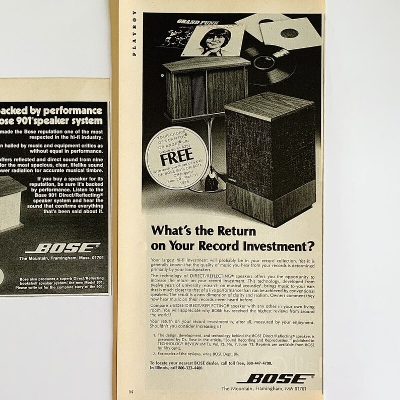 Vtg 1970's Magazine Print Ad Bose Model 901 Direct Reflecting Speakers ...