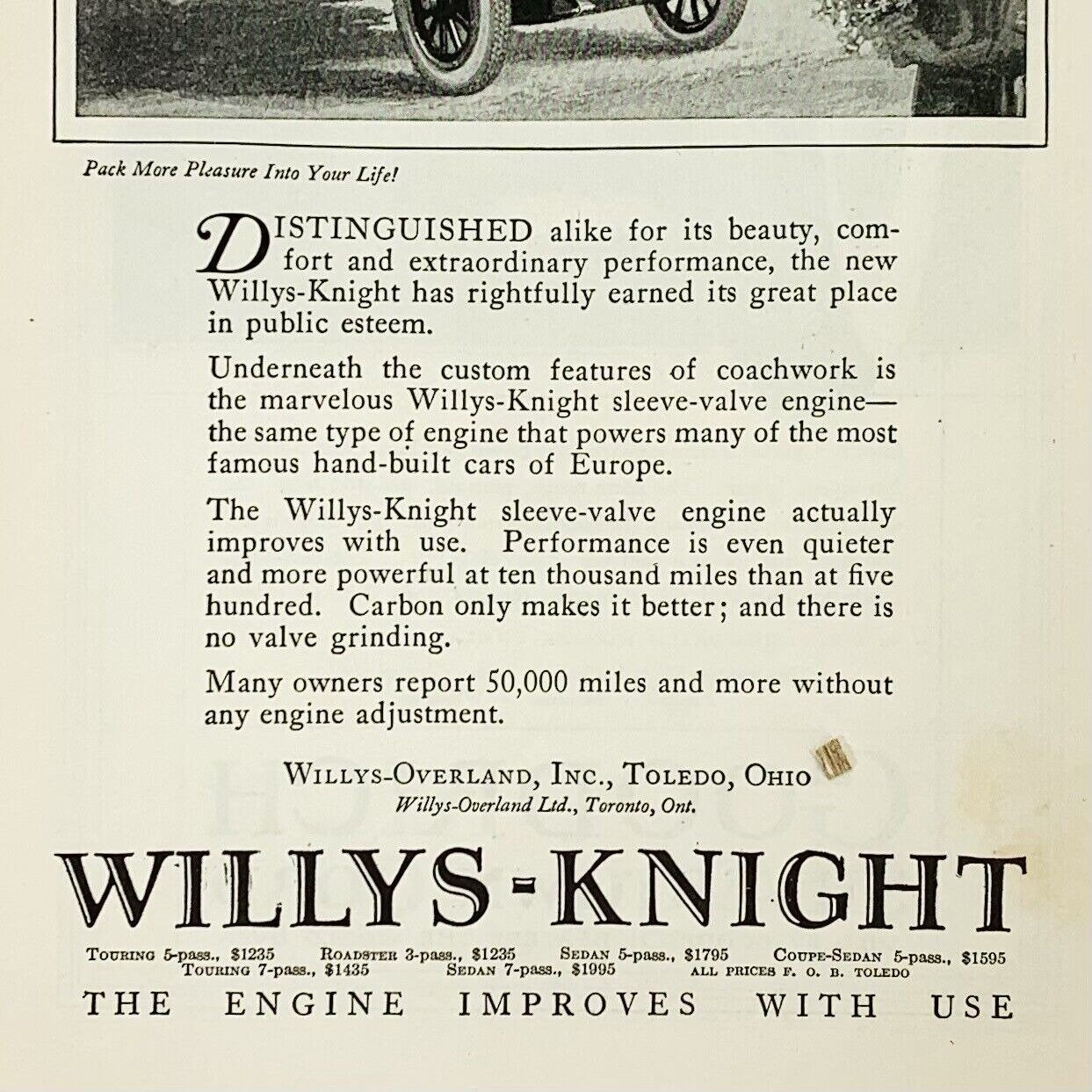 Vintage 1923 Willys Knight Touring Sedan Print Ad Willys Overland ...