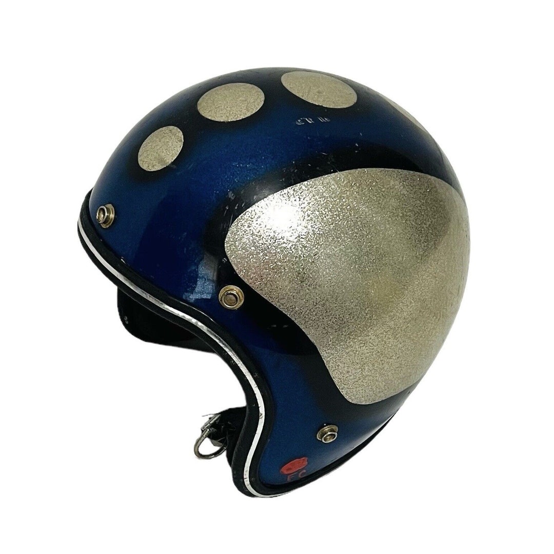 Vtg Nesco Comet Metalflake Motorcycle Helmet Open Face Racing Blue ...
