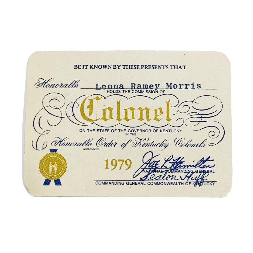 Vintage 1979 Honorable Order of Kentucky Colonels Membership Card ...