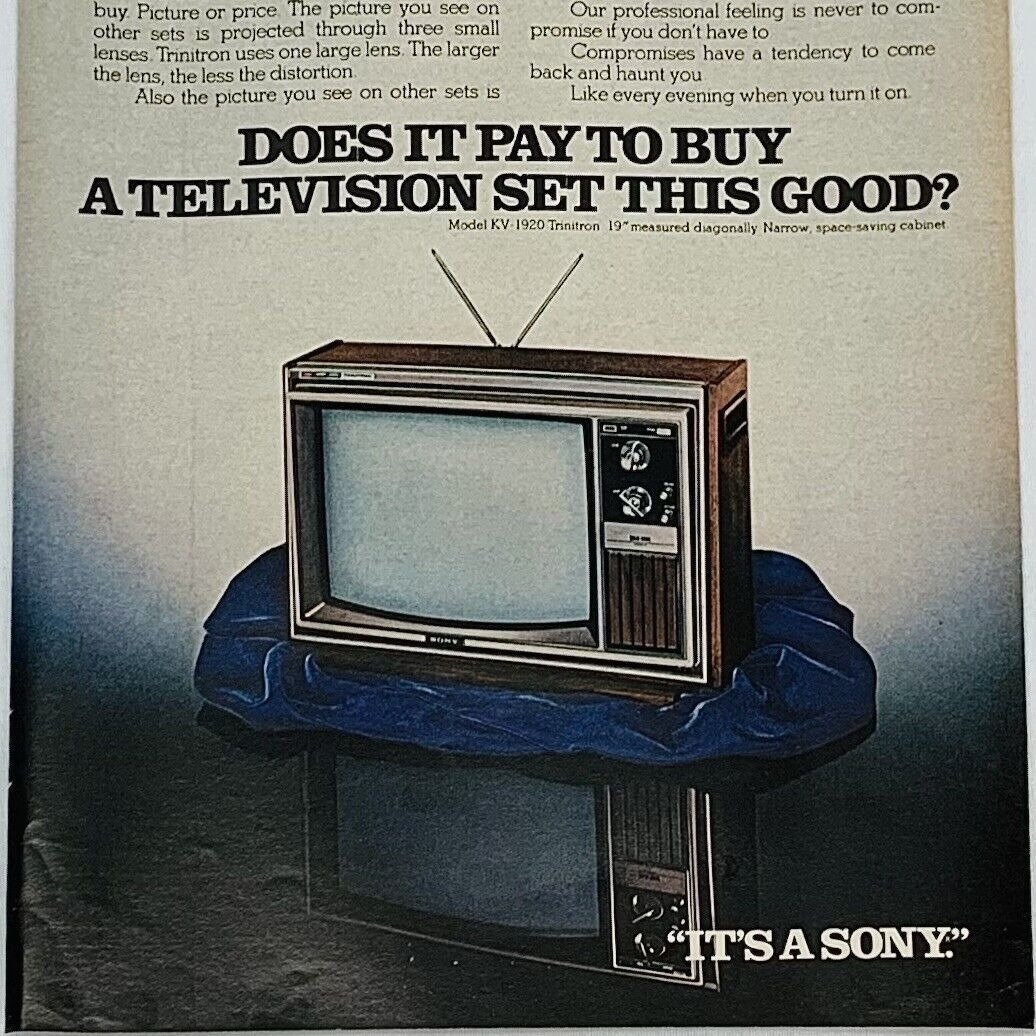 Vintage 1970's Sony Trinitron Model KV-1920 TV 19 Television Print Ad 8 ...