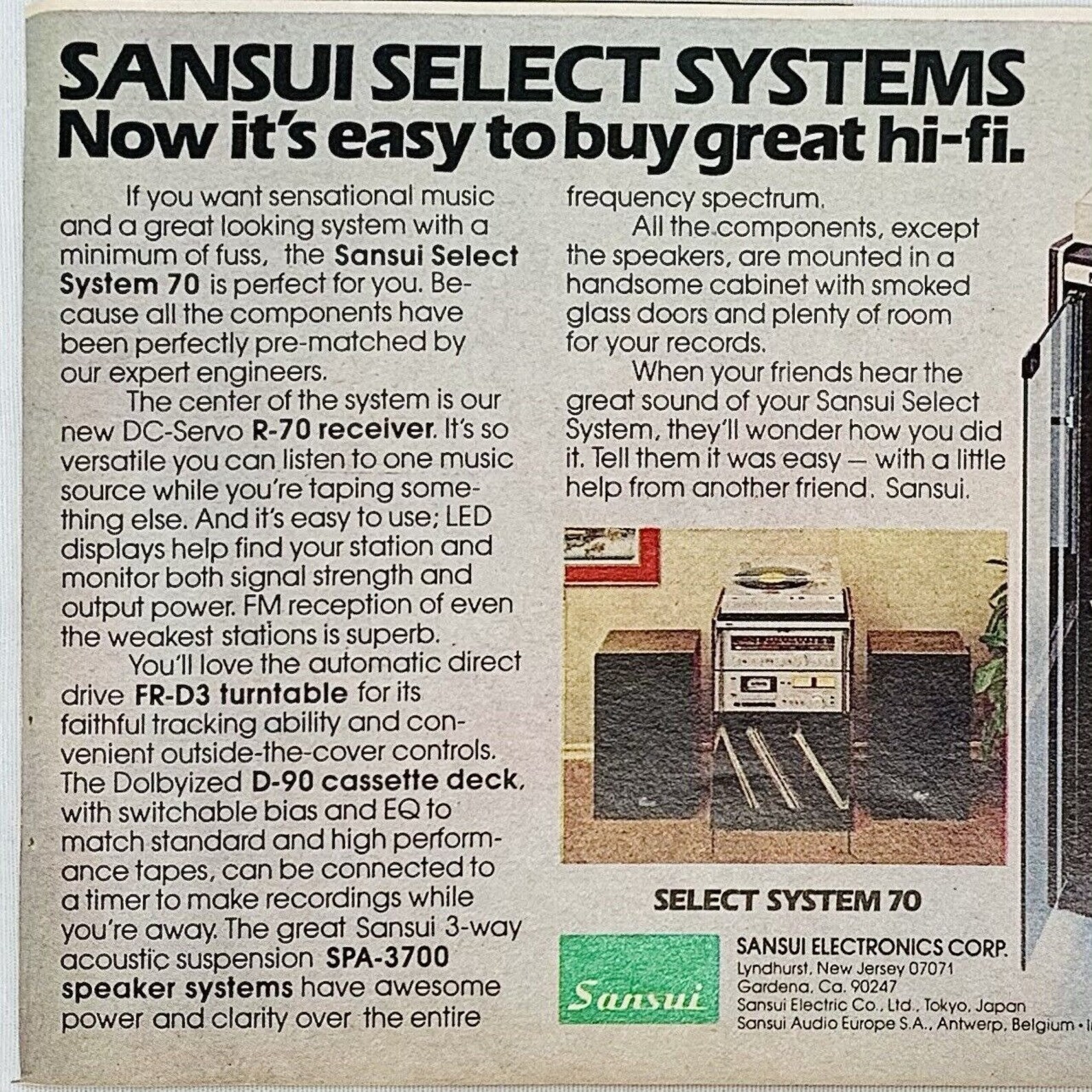 Vintage 1980 Sansui Magazine Print Ad R-70 FR-D3 D-90 SPA-3700 Home ...
