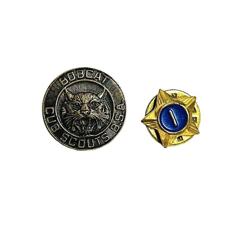 Vintage BSA Bobcat & 1 Year Service Cub Scout Brass Lapel Pin Lot of 2 ...