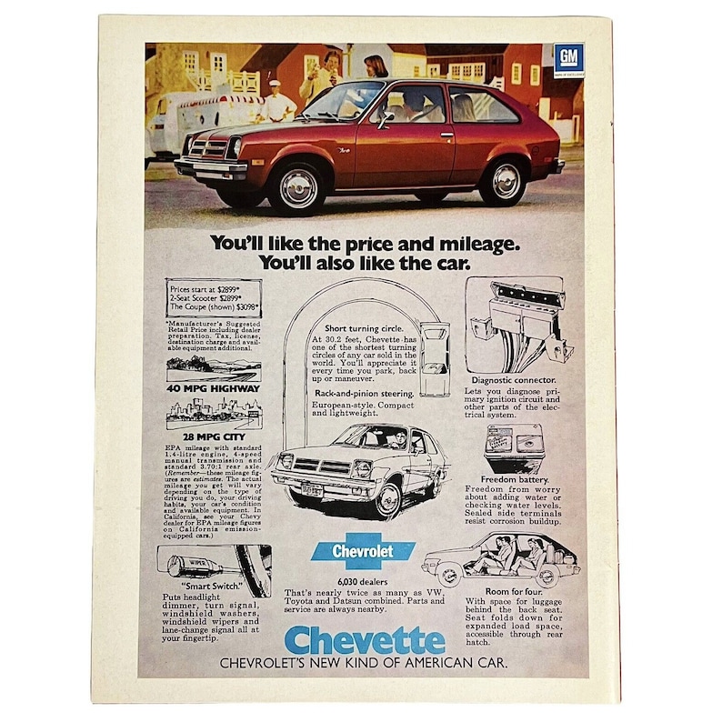 Vintage 1976 Chevy Chevrolet Chevette Economy Car Magazine Ad 8" X 11 ...