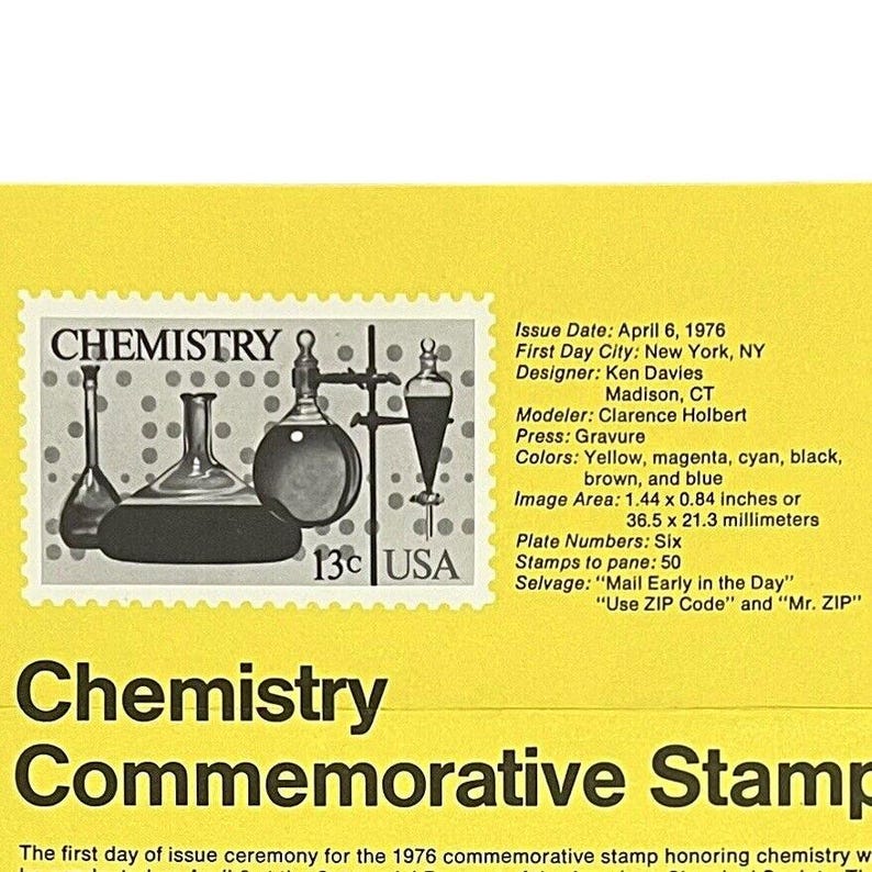 Vtg 1976 US Post Office Poster Flyer Chemistry Commemorative Stamp Ken ...