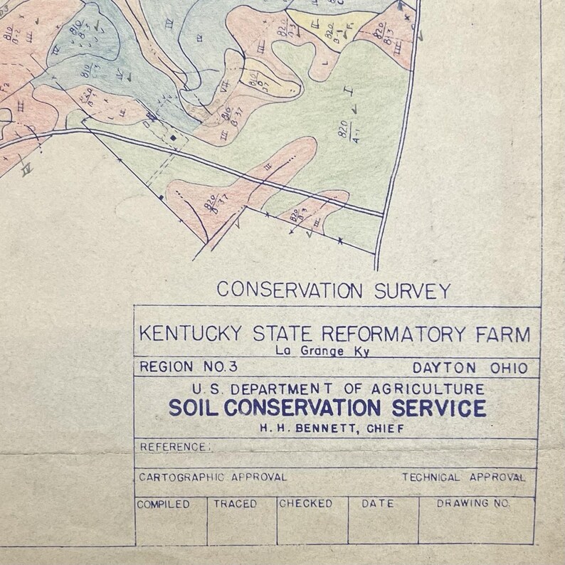 VTG 1940s Soil Conservation Map Kentucky State Reformatory Farm La ...