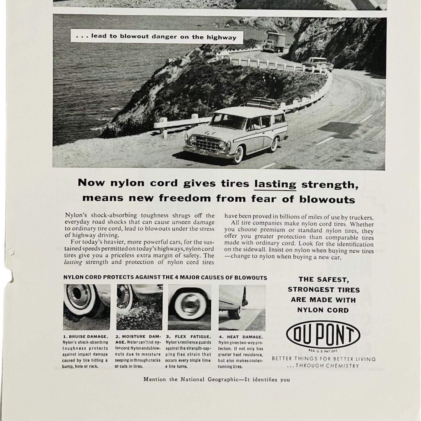 Vintage 1950's Dupont Nylon Cords Tires Magazine Print Ad Rambler ...
