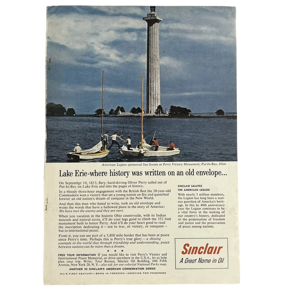 Vintage 1950's Sinclair Oil Lake Erie Perry Victory Monument Print Ad 7 ...
