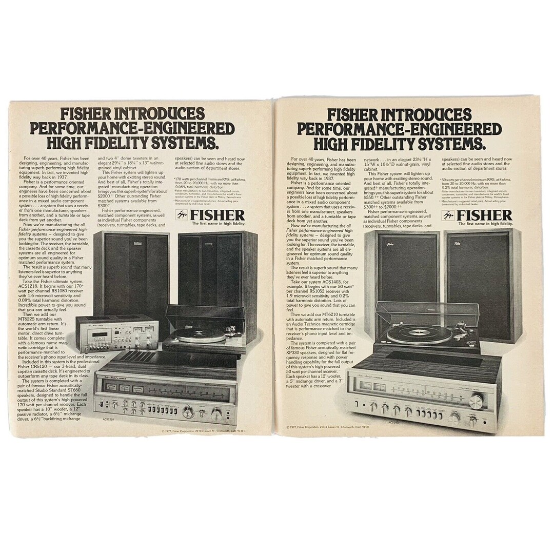Vintage 1977 Magazine Print Ad Fisher Stereos ACS1218 ACS1403 High ...