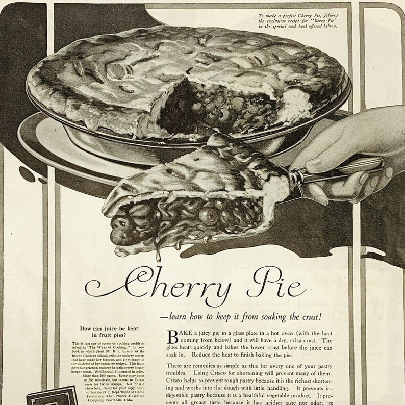 Vintage 1921 Crisco Shortening Print Ad Cherry Pie Procter & Gamble 13 ...