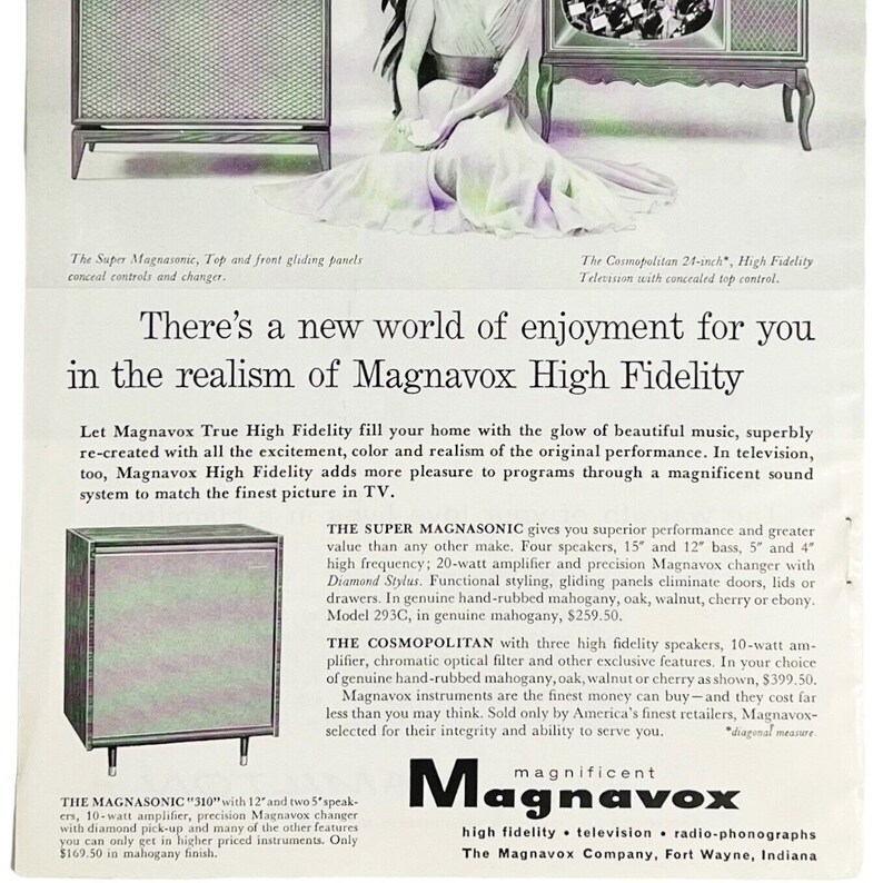 Vintage 1950's Magnavox Super Magnasonic Console Stereo Print Ad 7" X 10" - Etsy