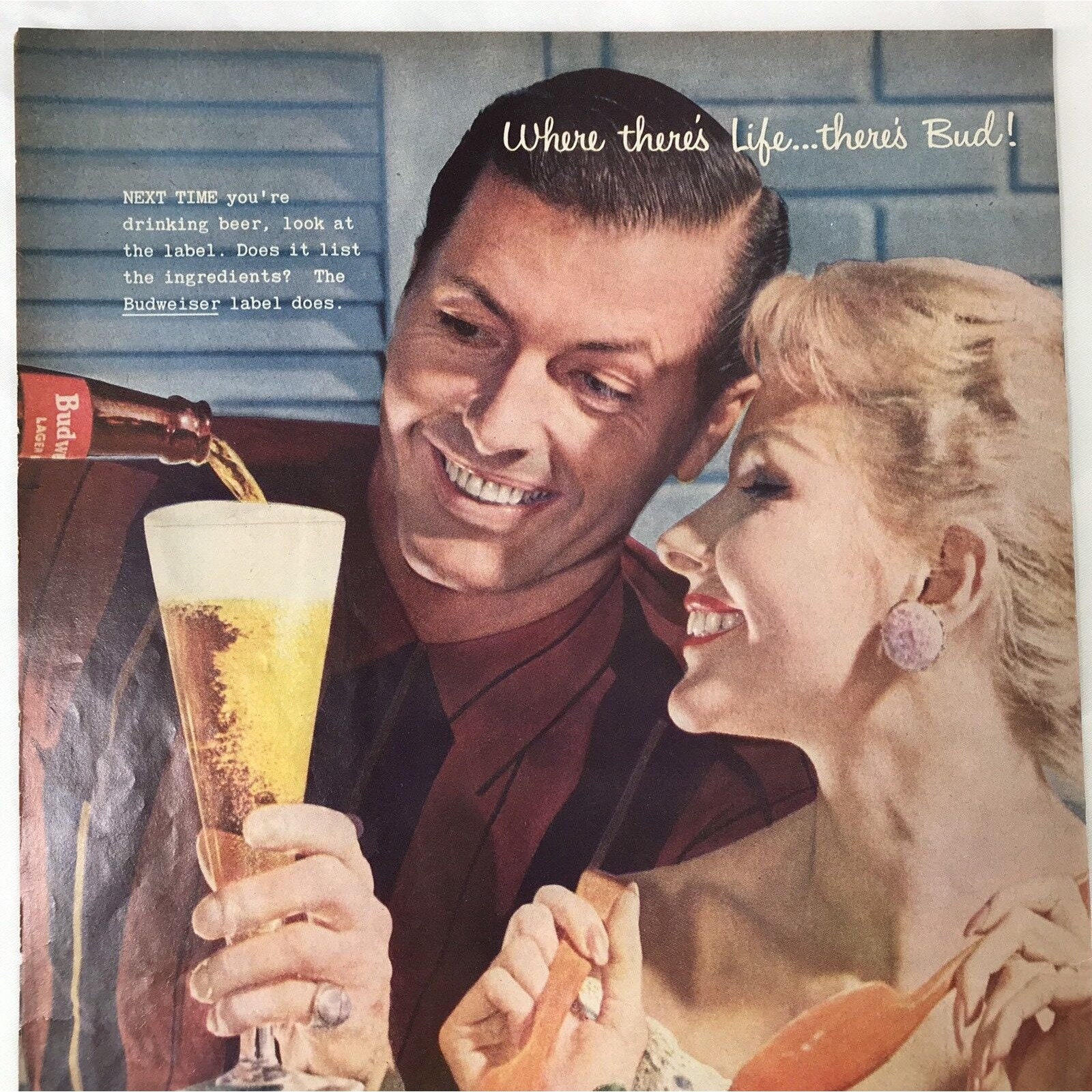 Budweiser Beer Vintage Magazine Print Ad 1957 Where There's Life There ...