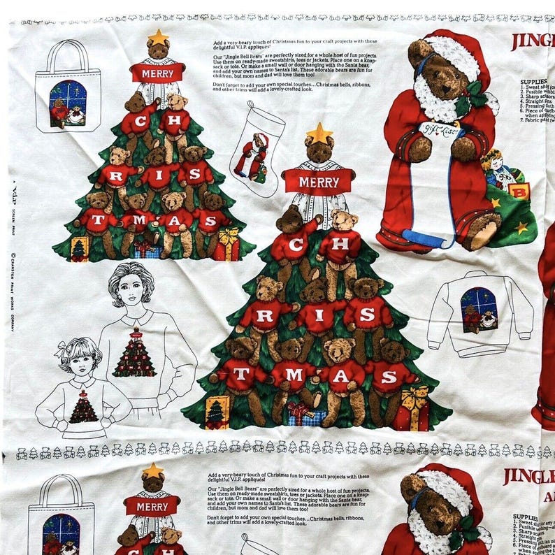 Vtg Jingle Bell Bear Appliques VIP Screen Print Cranston Print Works 3 ...