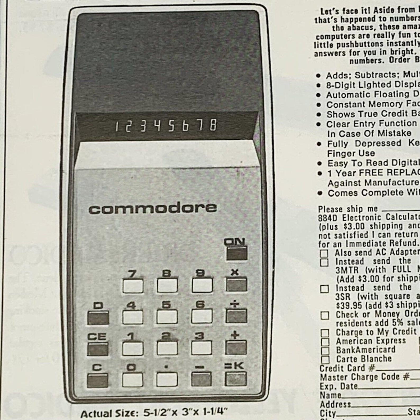 Vintage 1970's Commodore 884D Calculator Magazine Advertising Print 5 ...