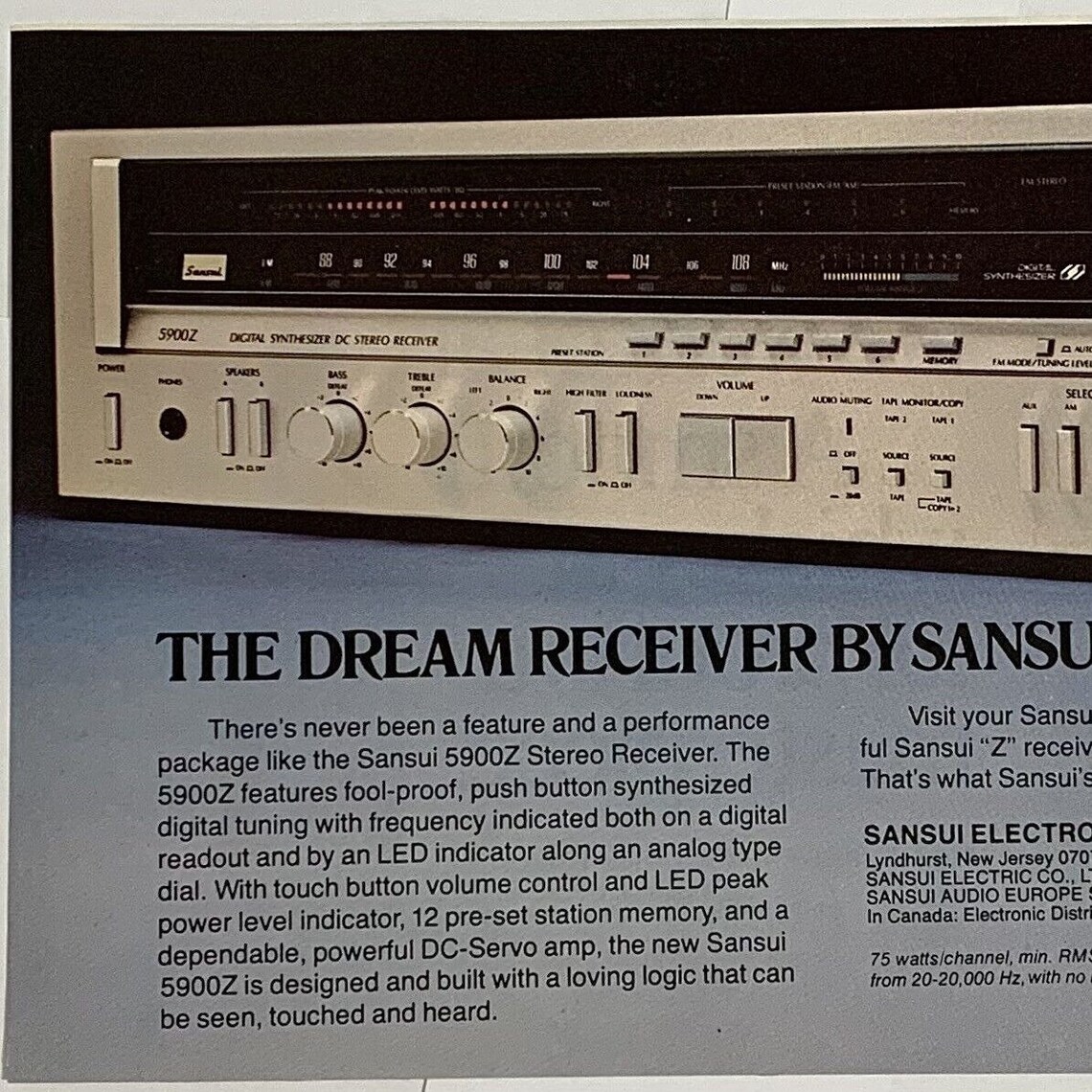 Vintage 1980's Magazine Print Ad Sansui 5900Z Receiver Home Stereo 8" X ...